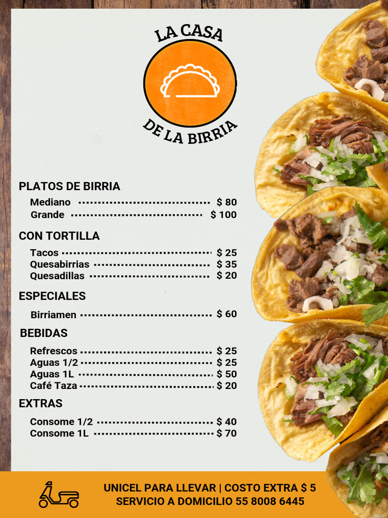 Menú Birria Moderno Naranja | PDF