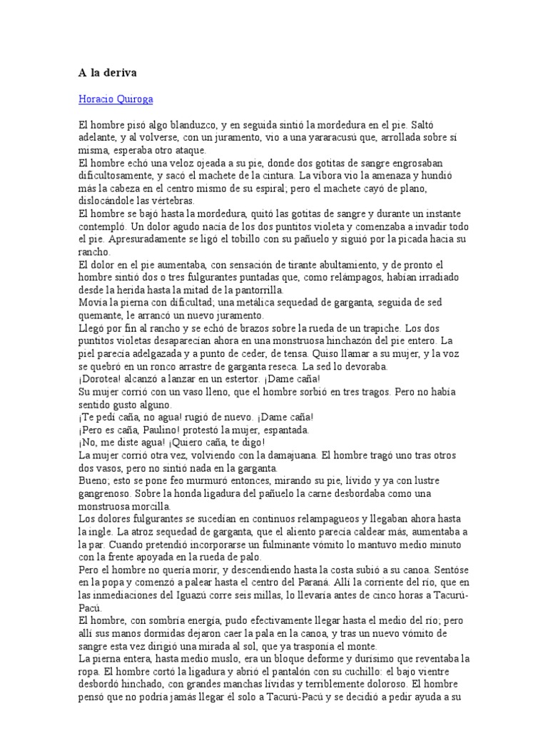 A la Deriva: Cuento de Quiroga | PDF | Historia | Clásicos