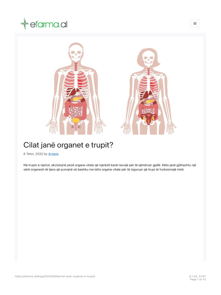 Cilat Janë Organet e Trupit? - Efarma Blog | PDF