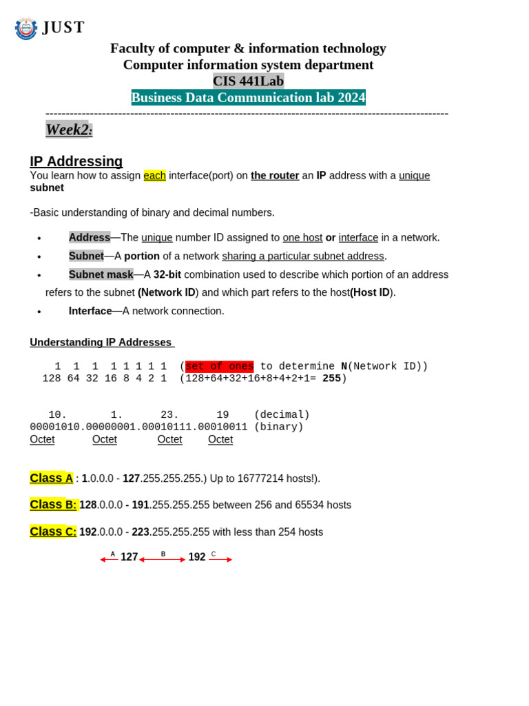 CIS441 IP Addressing | PDF | Ip Address | Computer Science CIS441 IP Addressing | PDF | Ip Address | Computer Science