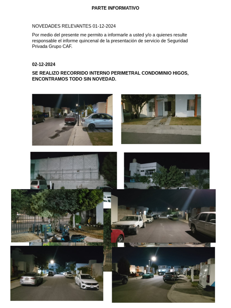 Parte Informativo 01 Al 15 Diciembre | PDF