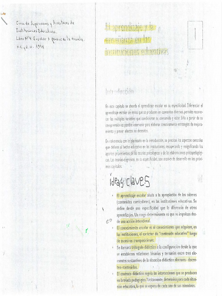Curso de Supervisores. El Aprendizaje y La Ensen Anza en Las ...