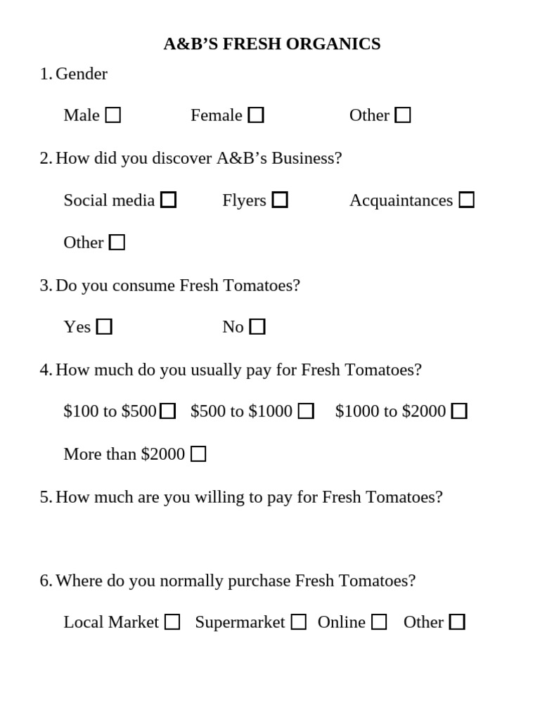 Fresh Tomato Consumer Survey Insights | PDF