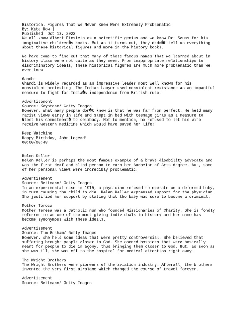 Historical Figures That We Never Knew Were Extremely Problematic | PDF ...