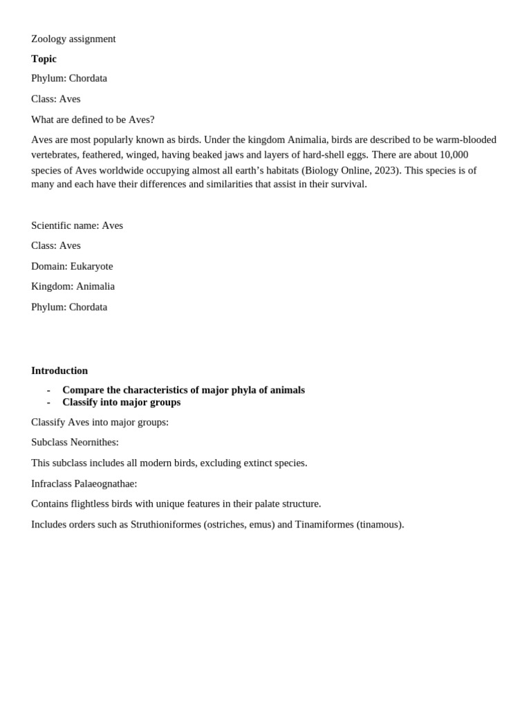 Zoology Assignment | PDF | Birds | Birdwatching