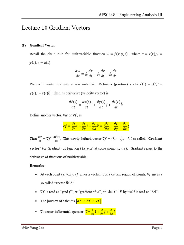 Lecture 10 - Gradient Vectors | PDF | Gradient | Differential Geometry