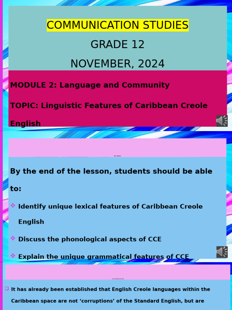NEW Linguistic Features of Caribbean Creole English (1) .PPTX NEW | PDF | English Language | Verb