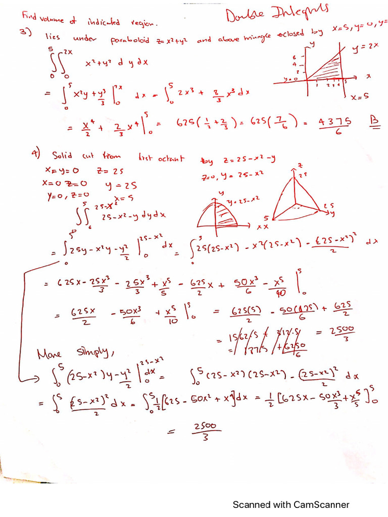 Partial Solutions, Additonal Exercise 6 & 7, Double & Triple Integrals | PDF