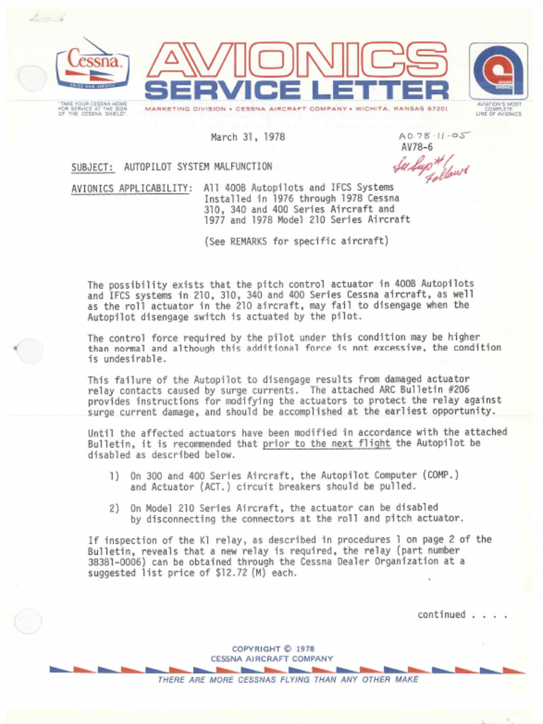 Service Letter Pa 495 Actuators | PDF