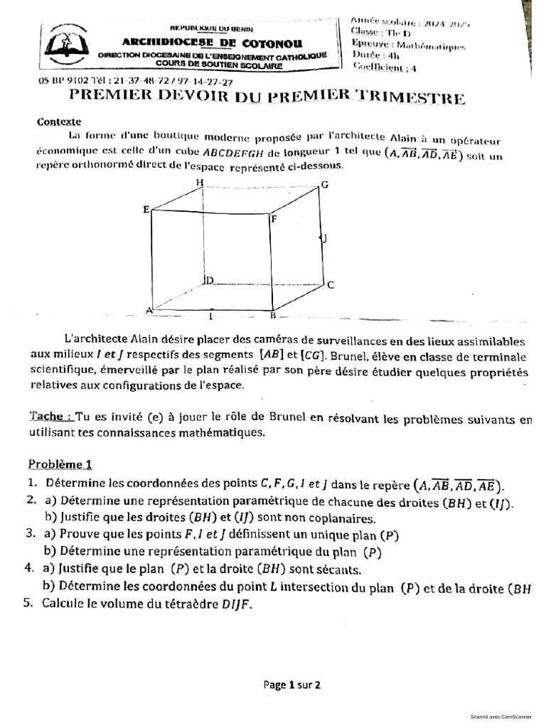1er Devoir CSS Tle D 2024-2025 | PDF