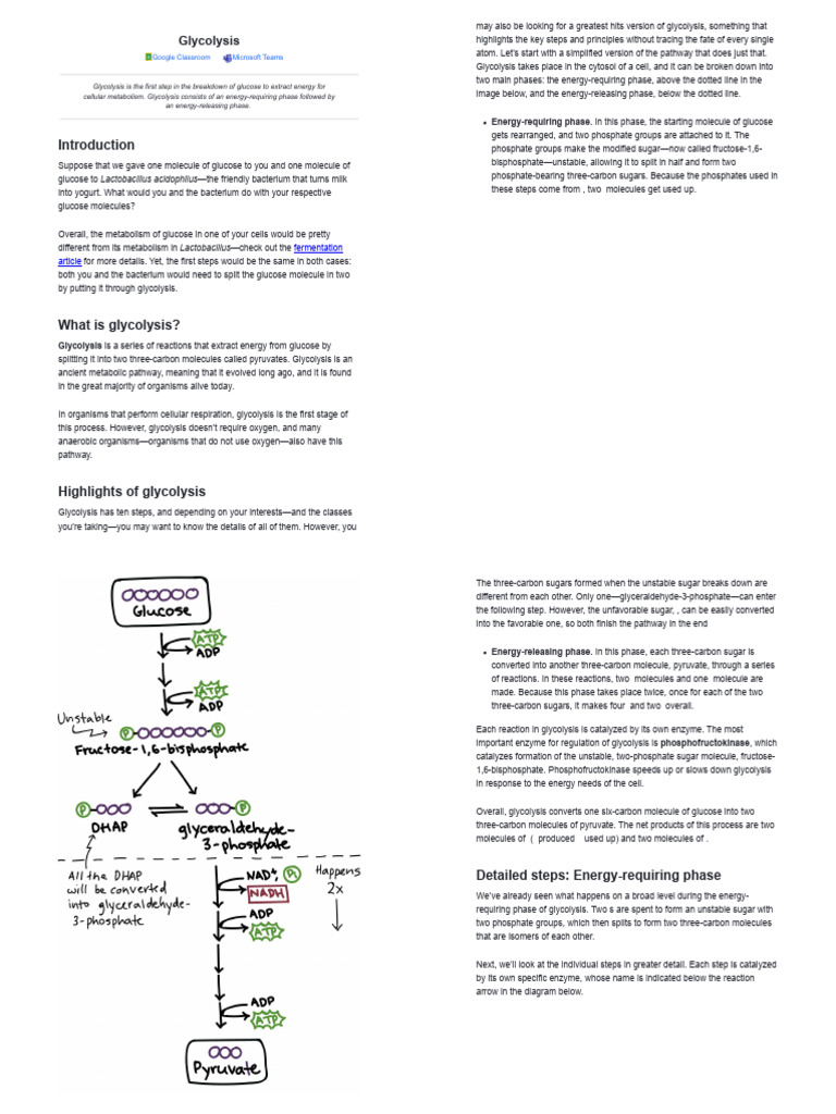 Glycolysis - Cellular Respiration - Biology (Article) - Khan Academy ...