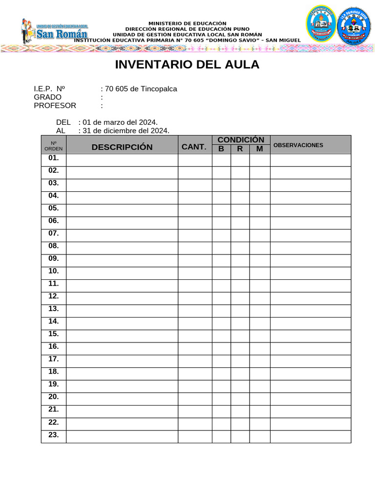 INVENTARIO DE AULA 2024 | PDF