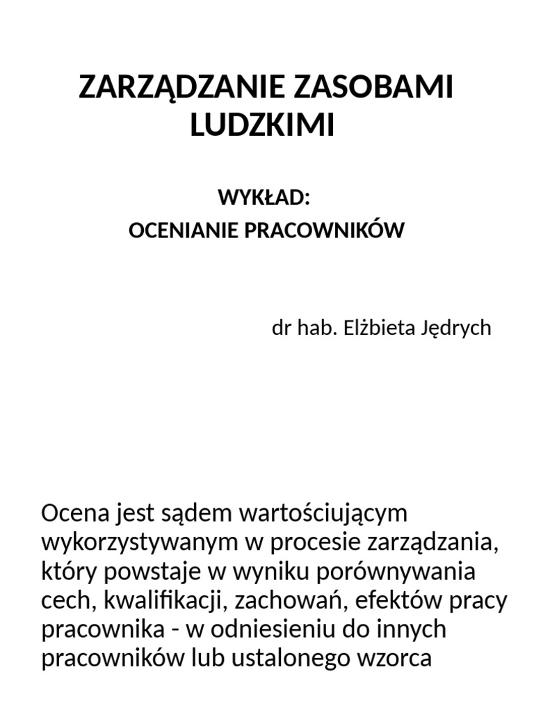 Wyklad 5 ZZL Ocenianie Pracownikow | PDF