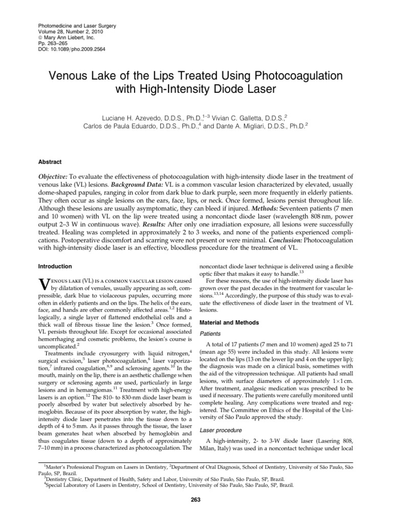 Venous Lake of the Lips Treated Using Photocoagulation | PDF | Laser ...