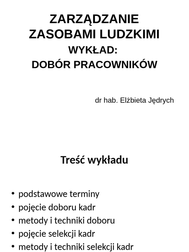 Wyklad 3 ZZL Dobor Pracownikow | PDF