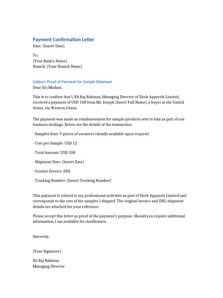 Payment Confirmation Letter | PDF