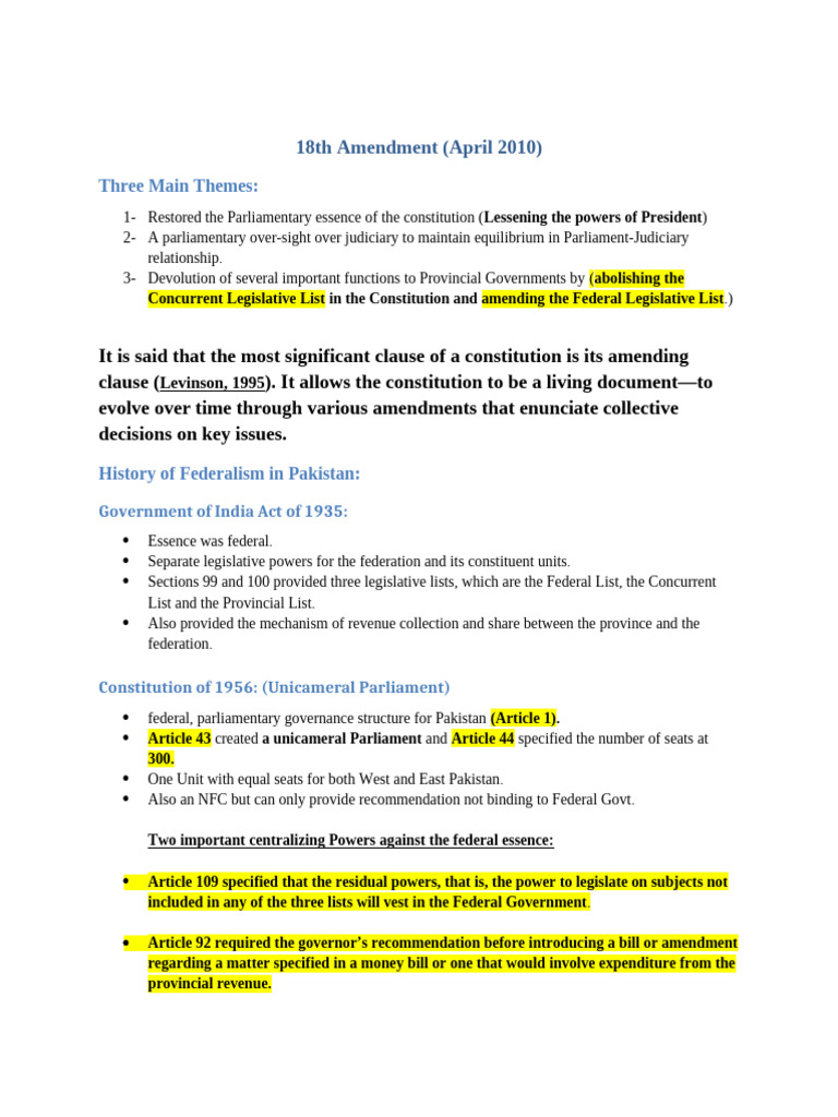 18th Amendment | PDF | Parliament Of Pakistan | Government Of Pakistan