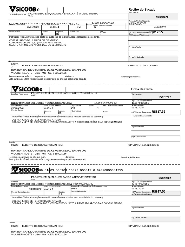 Recibo Do Sacado | PDF | Bancos | Tecnologia bancária