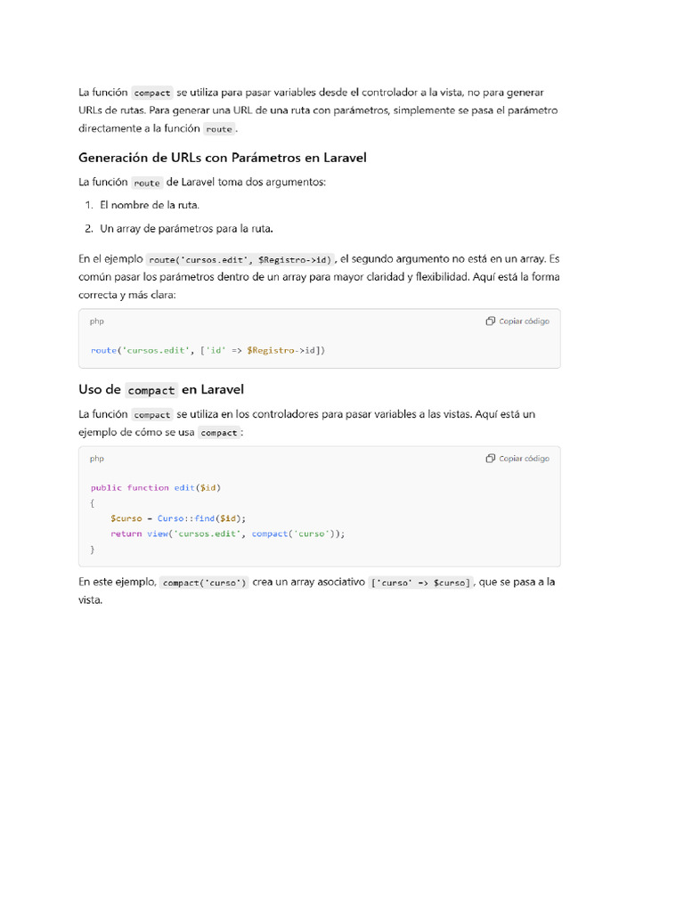 función compact en laravel | PDF
