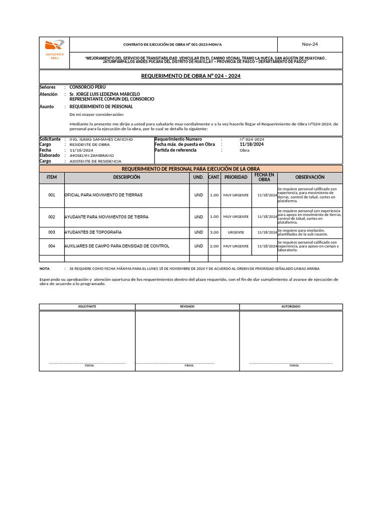 REQUERIMENTO DE OBRA N° 027 - 2024 | PDF