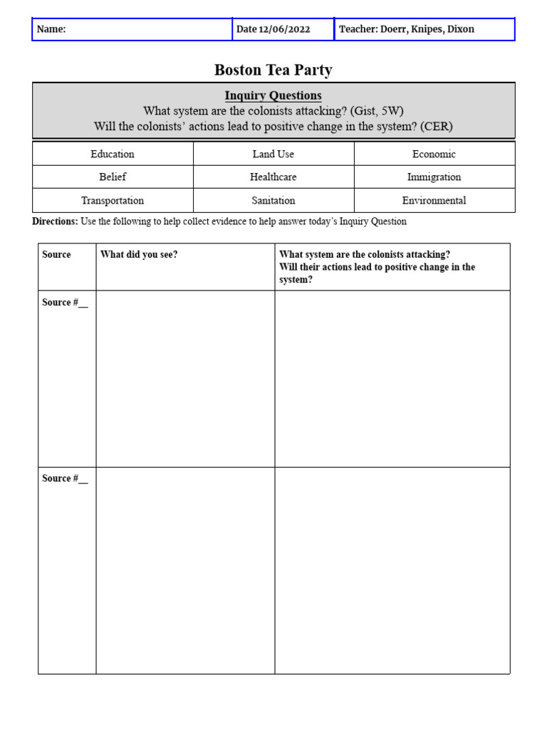 Boston Tea Party Inquiry Guide | PDF