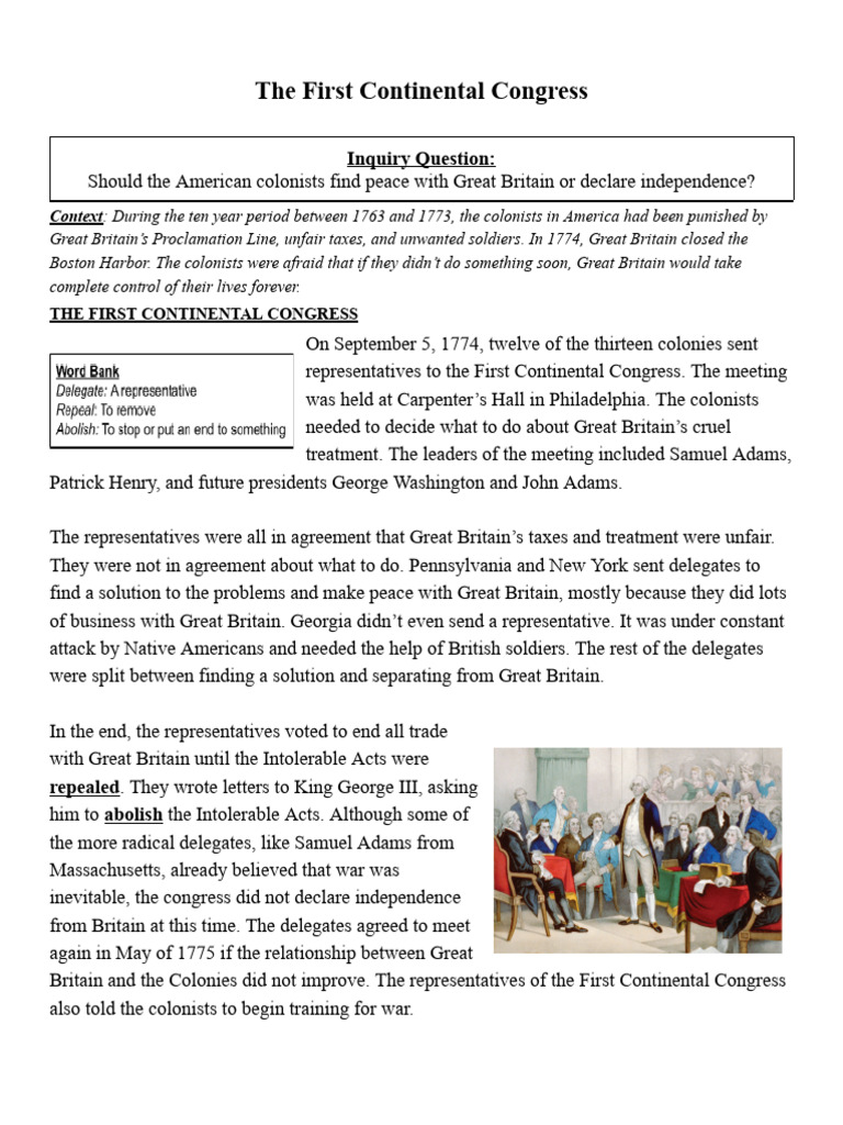 The First Continental Congress | PDF | Continental Congress | Thirteen ...