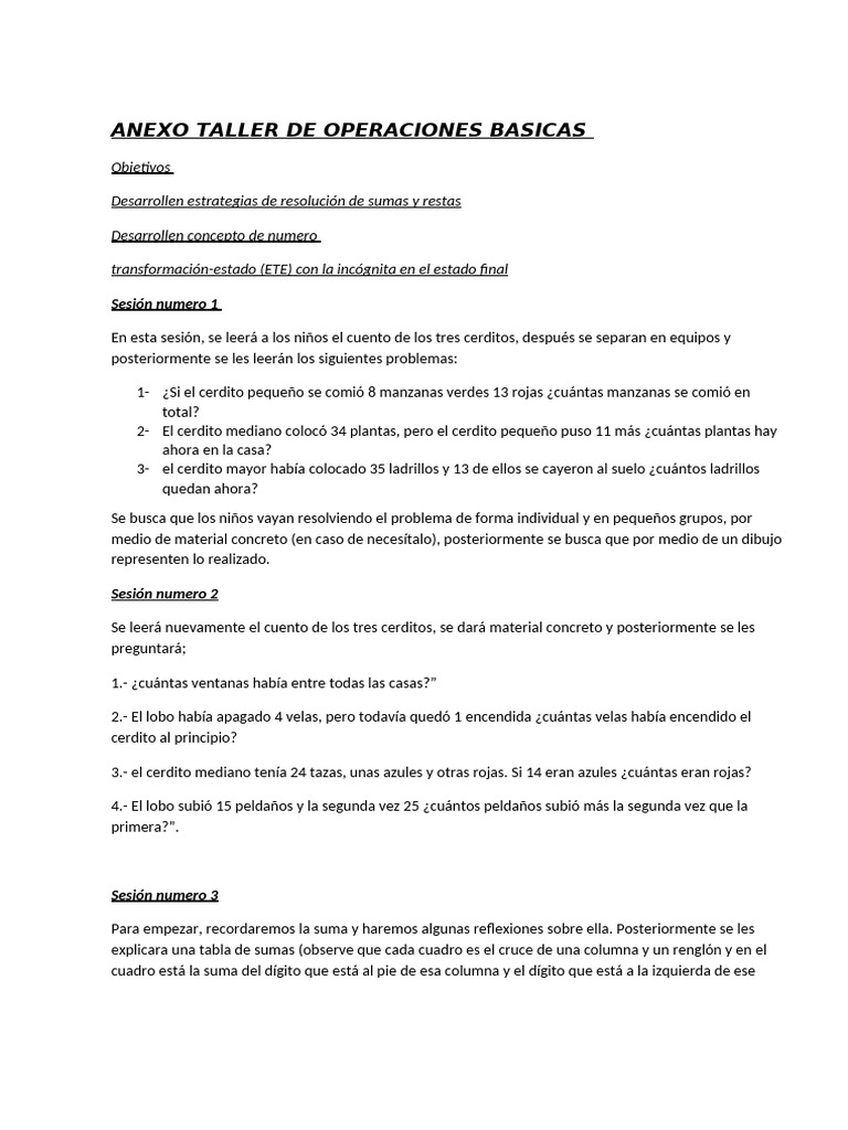 Taller de Operaciones Basicas | PDF | Sustracción | Matemática Elemental