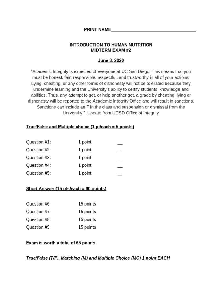 Midterm #2 | PDF | Dieting | Physical Fitness
