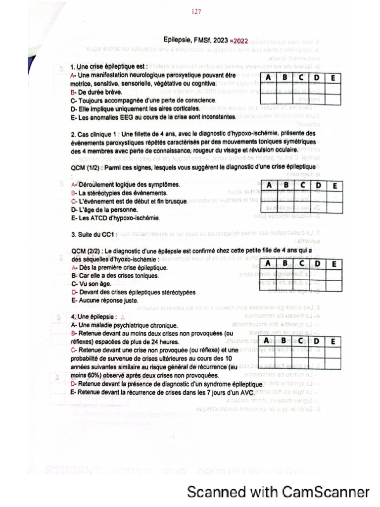 QCM ECN Épilépsie | PDF