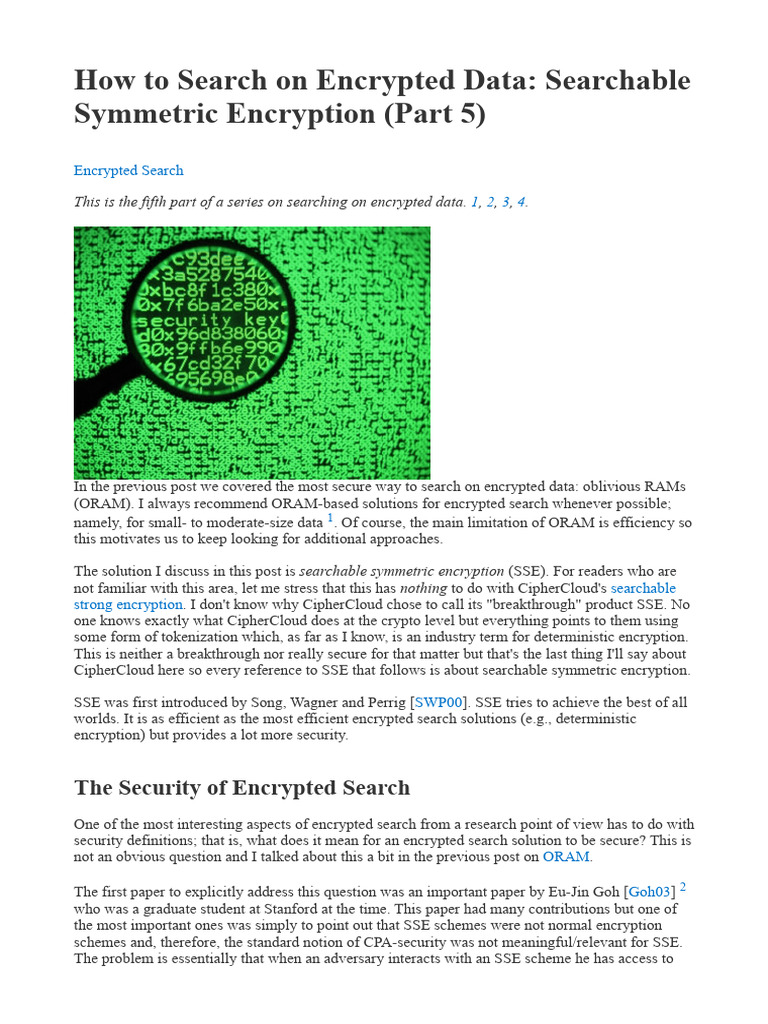 How To Search On Encrypted Data - Searchable Symmetric Encryption (Part 5) | PDF | Computer ...