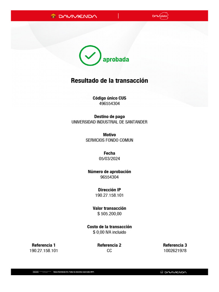 Pago PSE UIS Servicios Fondo Común Aprobado | PDF