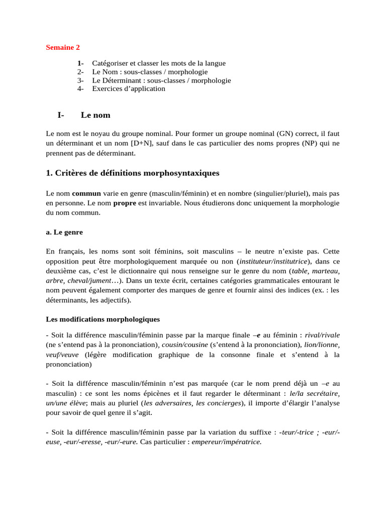 Les Déterminants et les Noms en Français | PDF | Genre grammatical ...