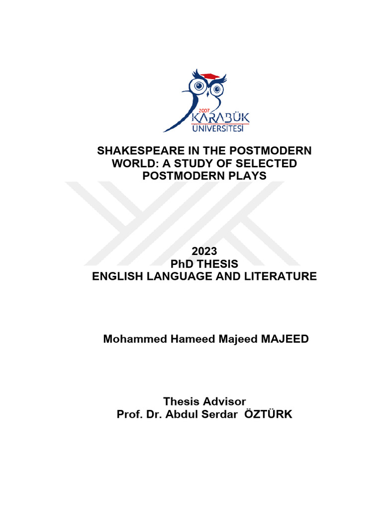 Shakespeare in The Postmodern World: A Study of Selected Postmodern ...