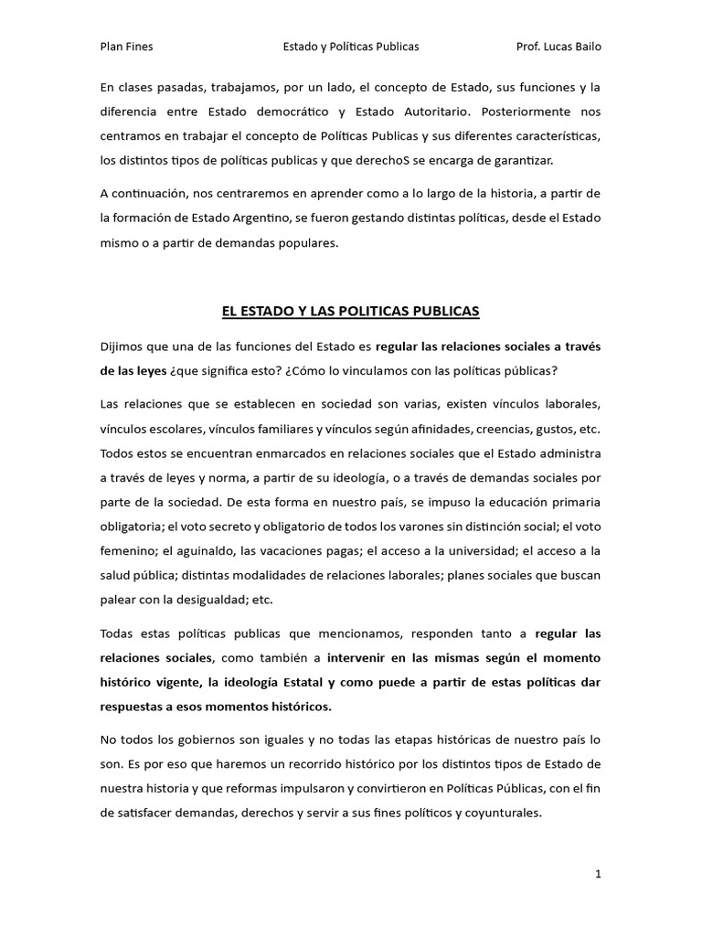 Tema 3 - Formas de Estado en Argentina - Modelo Liberal Oligarquico ...