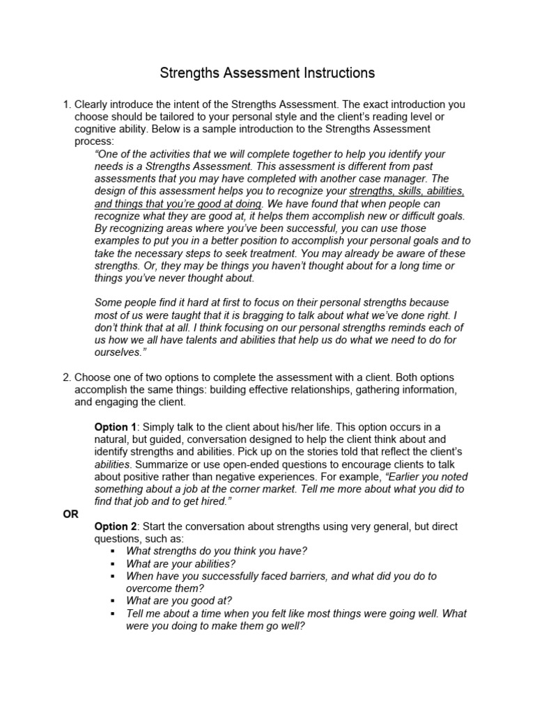 Strengths Assessment Guide | PDF | Thought | Psychological Concepts