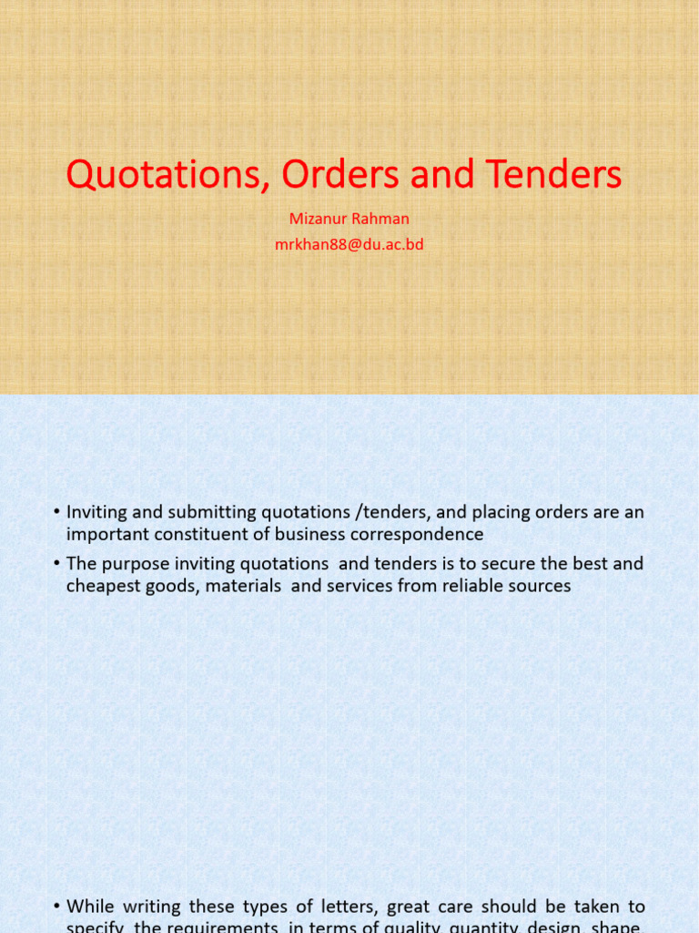 Quotations, Orders, Tenders | PDF | Payments | Prices