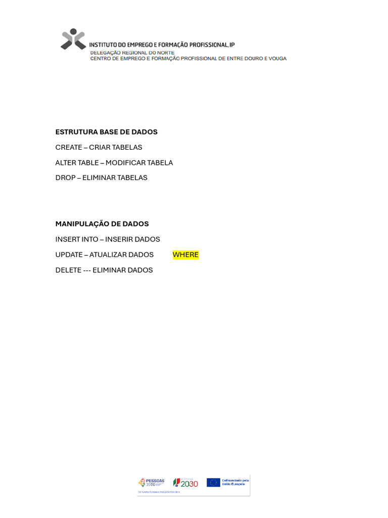 comandos Base de dados | PDF