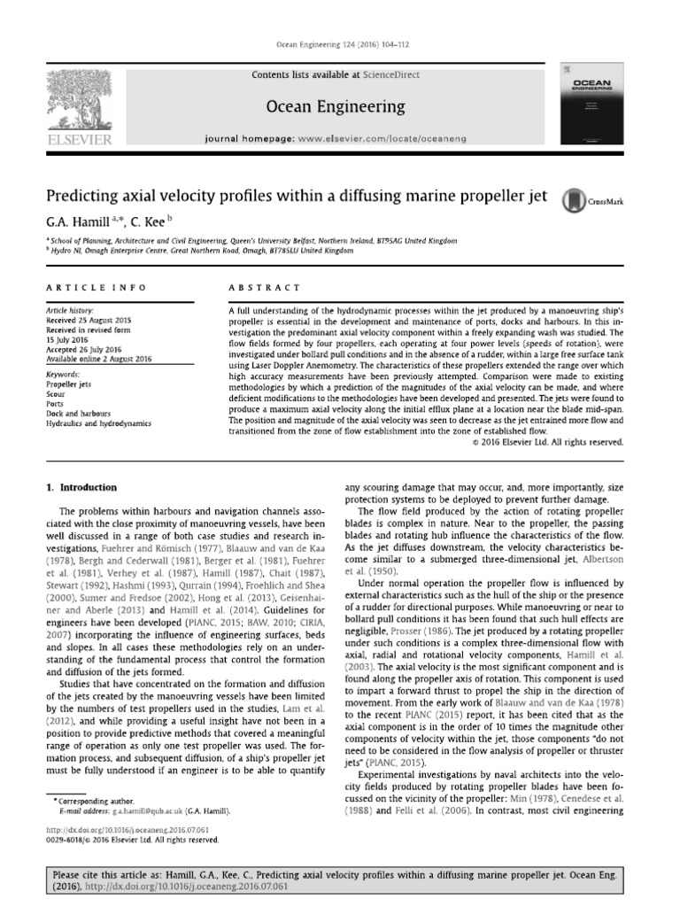 Predicting Axial Velocity Profiles Within A Diffusing Marine Propeller Jet | PDF