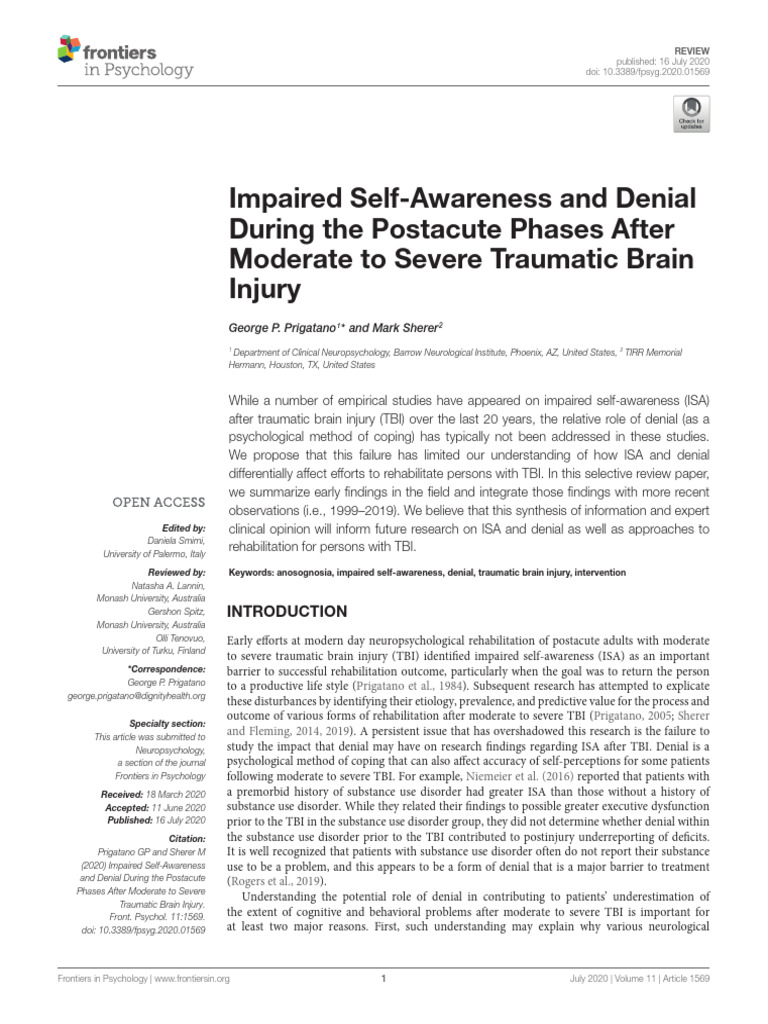 Impaired Self-Awareness and Denial | PDF | Traumatic Brain Injury ...