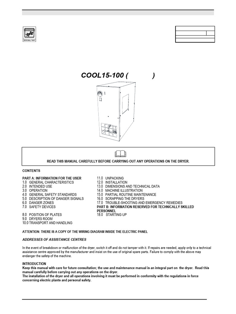 COOL15 Dryer Instruction Manual | PDF | Clothes Dryer | Valve