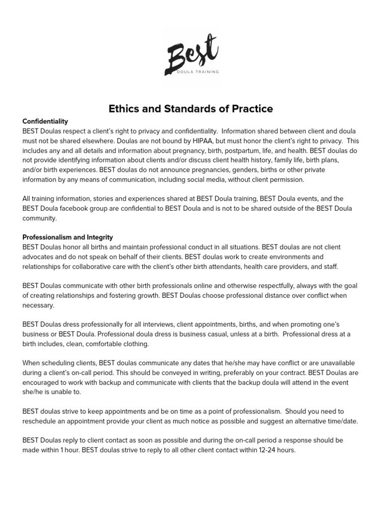 BEST Doula Standards of Practice and Terms and Conditions | PDF | Doula ...