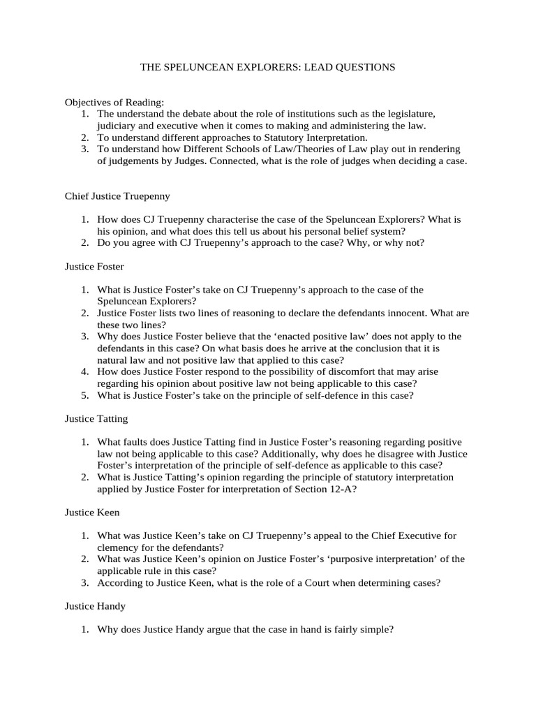 Lead Questions - Speluncean Explorers | PDF | Public Sphere | Justice