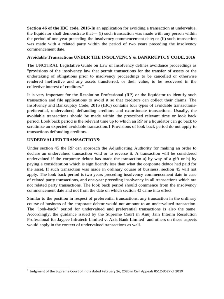 Section 46 of The IBC Code | PDF | Bankruptcy | Bankruptcy In The ...