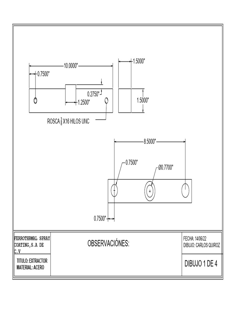Extractor de Acero - Dibujo Técnico 1/4 | PDF