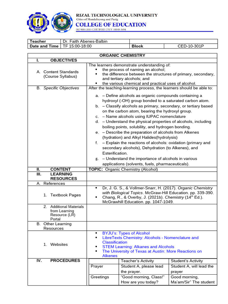 Organic Chemistry-Alcohols | PDF | Ester | Alkane