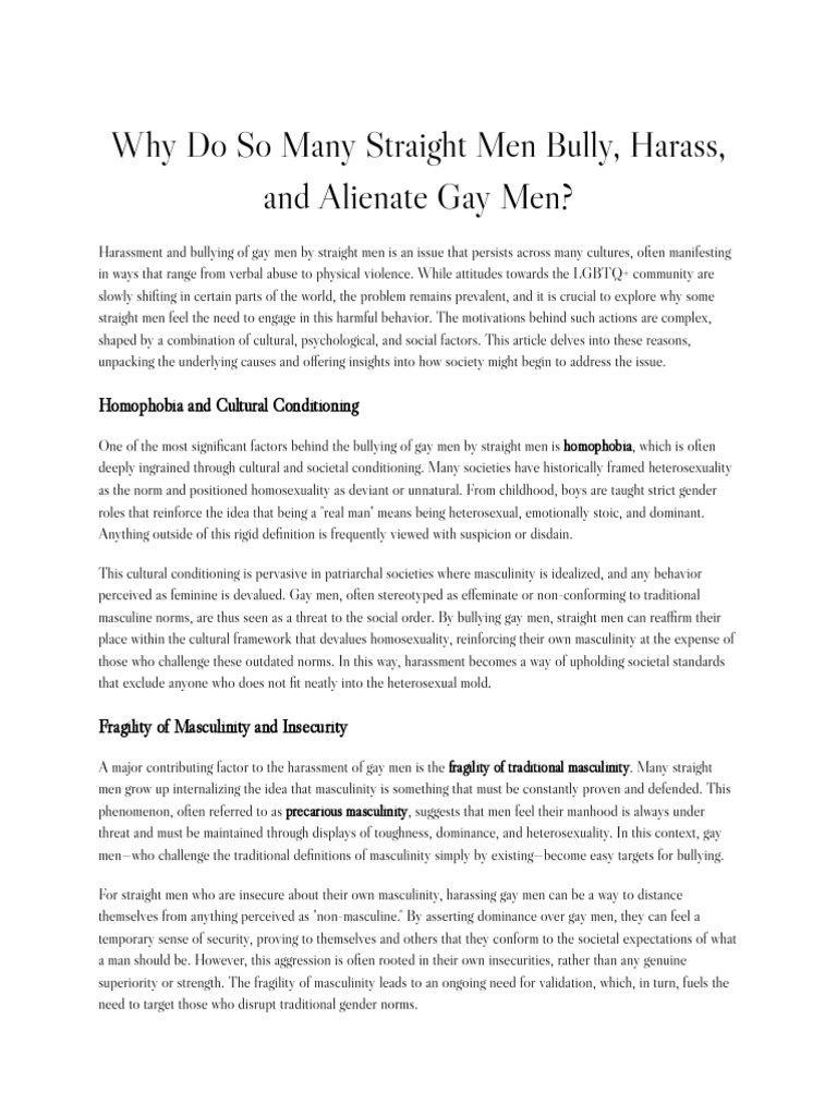 Why Do So Many Straight Men Bully, Harass, and Alienate Gay Men | PDF ...