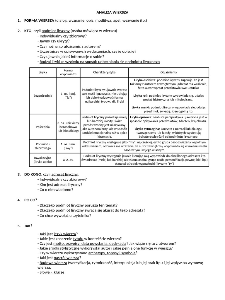 ANALIZA WIERSZA | PDF