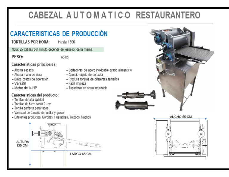 Máquina Tortilladora Automática 1500/h | PDF