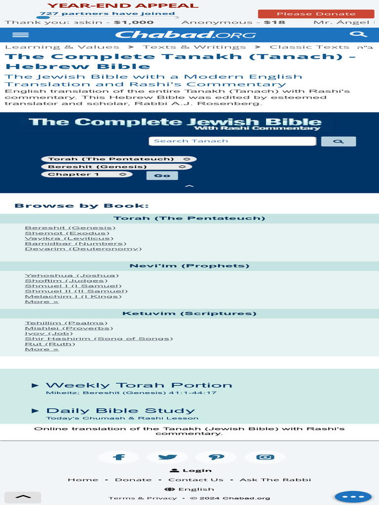 The Complete Tanakh (Tanach) - Hebrew Bible - Tanakh Online - Torah - Bible | PDF