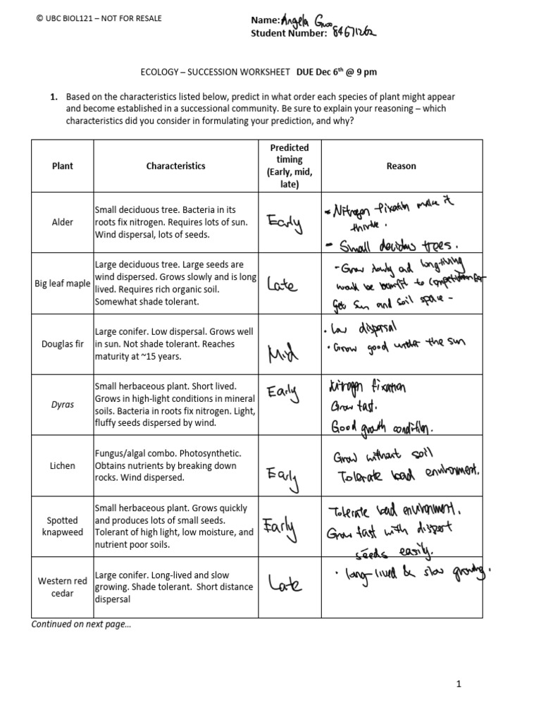 Ecological Succession Worksheet 8 | PDF | Plants | Ecology